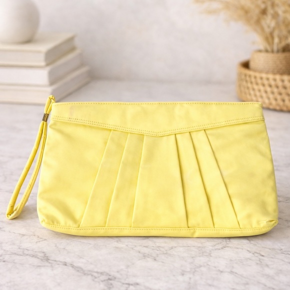 Vintage | Bags | Yellow Wristlet Clutch Faux Leather Pleated Front ...
